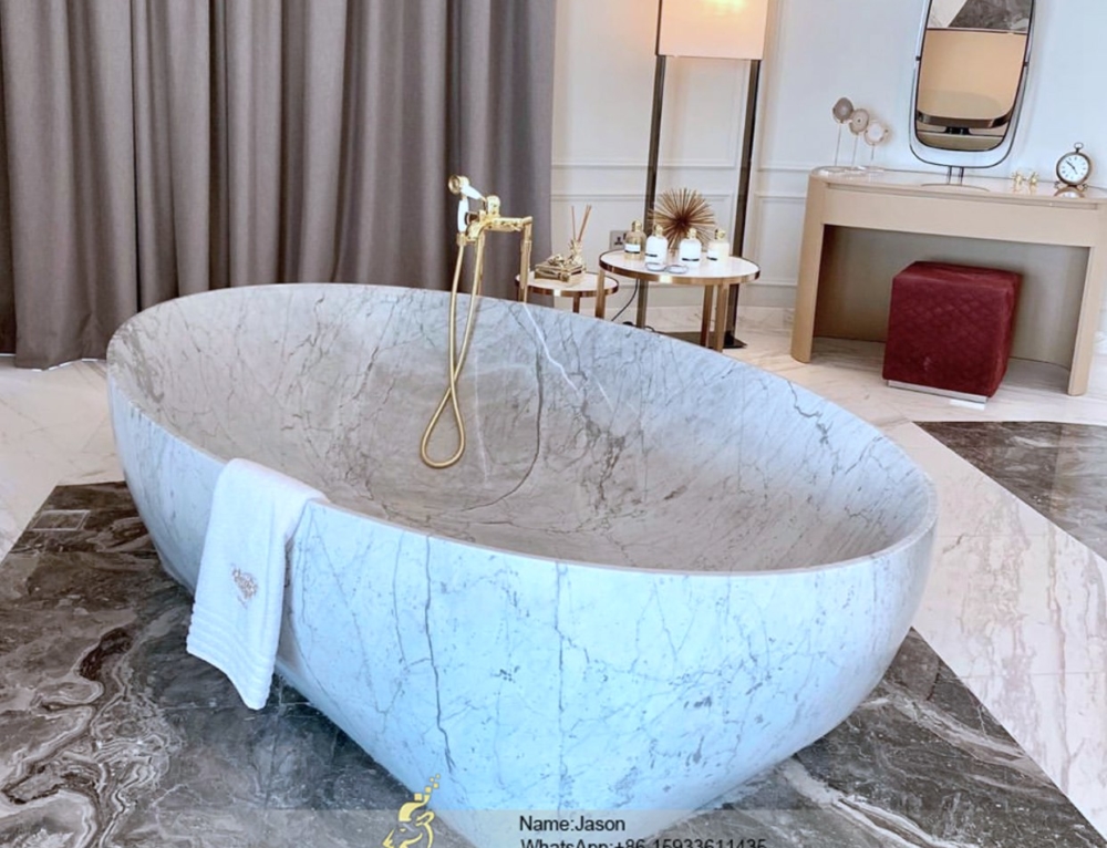 Freestanding stone bathtub | Custom made | Patterned marble